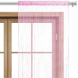 Fadenvorhang Türvorhang Fäden 90x245 cm hellrose rosé - Stangendurchzug OekoTex kürzbar waschbar uni einfarbig in vielen bunten Farben - rosa - wometo