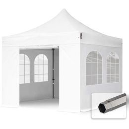 3x3 m Faltpavillon, premium Stahl 40mm, Seitenteile mit Sprossenfenstern, weiß - weiß