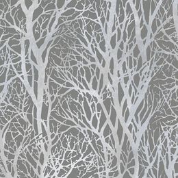 A.S. Création Graue Tapete mit Baum Muster | Wald Tapete in Anthrazit ideal für Schlafzimmer und Esszimmer | Moderne Vliestapete mit Ästen aus Vinyl - Grau, Silber