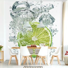 MICASIA Küchentapete - Lime Bubbles - Vlies Fototapete Quadrat Größe HxB: 192cm x 192cm