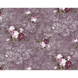 Blumen Tapete Edem 9045-25 Vliestapete geprägt im romantischen Design matt violett aubergine wein-rot weiß 10,65 m2 - violett