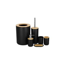 6 tlg. Bad-Zubehör-Set Bambus-Elemente Seifenspender Papierkorb Seifenschale Toilettenbürste mit Behälter - Springos