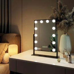 Emke - Hollywood Spiegel Schminkspiegel mit Beleuchtung 12 Dimmbaren LED-Leuchtmitteln 360° Drehbar Kosmetikspiegel mit 3 Lichtfarben 7x Vergrößerung