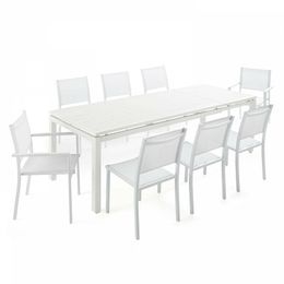 Gartentisch aus Aluminium für 8 Personen, 6 Stühle, 2 Sessel Weiß - Weiß