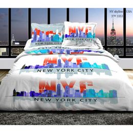Komplettpaket NY Skyline Blau Bettbezug für Bett 160 x 200 cm 100% Baumwolle / 57 Fäden/cm². - NY Skyline Bleu