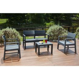 Outdoor-Lounge-Set Carpi, Gartengarnitur mit 2 Sesseln, 1 Sofa und 1Couchtisch, Sitzecke in Rattan-Optik mit Kissen, 100 % Made in Italy, Anthrazit