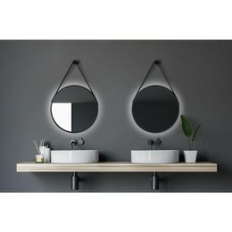 Talos Black Light Badspiegel, Dekospiegel, rund, � 50 cm - Badezimmerspiegel - hinterleuchtete mit led Beleuchtung in neutralwei� - matt schwarz