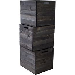Kistenkolli Altes Land - 3er set Holzkiste schwarz lasiert passend für Kallax und Expeditregale Regaleinsatz