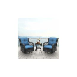 360-Degree Outdoor Swivel Rocking Balcony Furniture Set, 3-Piece pe Wicker Rattan Garden Set with Seat Cushion and Back Cushion, Garden Furniture,