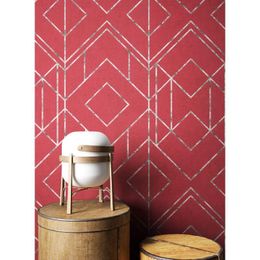 Newroom - Tapete Rot Vliestapete Linien - Mustertapete Grafisch Silber Grafisch Muster Grafiktapete Geometrisch - Osborne