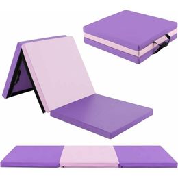 Goplus - Weichbodenmatte, 180 x 60 x 5 cm Yogamatte rutschfest mit Klettverschlüssen & Tragegriffen, Gymnastikmatte klappbar aus PU-Leder, Turnmatte