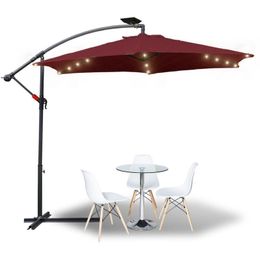 Ampelschirm 350cm LED-Beleuchtung & Kurbel – UV-Schutz wasserabweisend knickbar – Sonnenschirm Marktschirm – Rot - Rot - Swanew