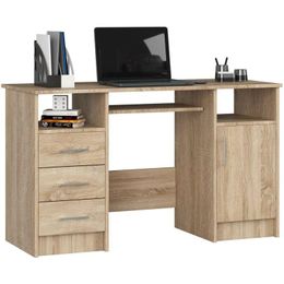 PC-Schreibtisch Ana mit Tastaturablage | Office Desk | Computertisch | Bürotisch | 3 Schubladen, 1 Ablagefach mit Tür, 2 offene Ablagefächer, B124 x