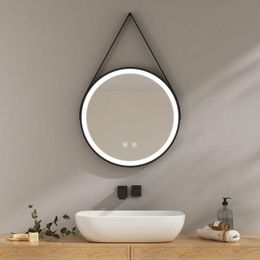 Rund Badspiegel Antibeschlage Badezimmerspiegel mit schwarzem Rahmen Badspiegel mit Beleuchtung , 6500K LED-Beleuchtung, Helligkeit Einstellbar,