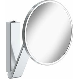 KEUCO - Wand-Kosmetikspiegel iLookMove, mit Schwenkarm, LED-Beleuchtung, 5-facher Vergrößerung, Wippschalter, 20x20cm, rund, chrom, Kippschalter,