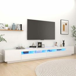 MAISONCHIC TV-Lowboard für Wohnzimmer TV Schrank TV-Möbel mit LED-Leuchten Hochglanz-Weiß 300x35x40 cm DE37547