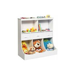 GOPLUS Kinderregal mit 5 Ablagefächern und 3 faltbaren Stoffboxen, Spielzeugregal, Aufbewahrungsregal für Kinder, Spielzeug-Organizer mit stabilem