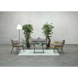 Polyrattan Lounge-Set Columbus inkl. Sofa, Sesseln, Tisch und Kissen natur / grau - Garden Impressions