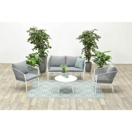 Aluminium-Rope Lounge-Set Madone inkl. Sofa, Sesseln, Tisch und Kissen weiß / hellgrau - Garden Impressions
