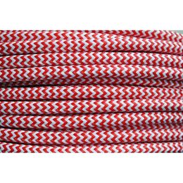 KOKA - Textil Stromkabel 2x0,75mm² Weiß-Rot Zickzack