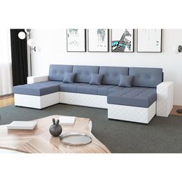 3xEliving großes Ecksofa für das Wohnzimmer astible, Sofa mit Schlafmöglichkeit, Farbe grau und weiß - grau