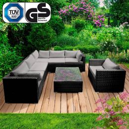 Gartenmöbel Lounge Sofa Couch Set Harmony Schwarz Poly-Rattan für 5 Personen - Brast