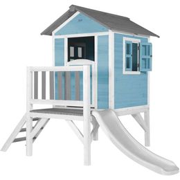 Spielhaus Beach Lodge xl in Blau mit Rutsche in Weiß Stelzenhaus aus fsc Holz für Kinder Kleiner Spielturm für den Garten - Blau - AXI