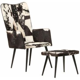 MAISONCHIC Relax-Sessel,Essstühle,Ohrensessel mit Hocker Schwarz Echtleder -53882 - Schwarz