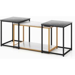 3-teilig Beistelltisch, rechteckiges Tischset, Nachttisch mit Metallrahmen, moderner Couchtisch für kleine Räume - Giantex