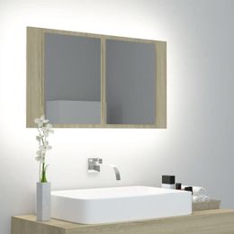 MAISONCHIC - LED-Bad-Spiegelschrank, Badschrank mit Spiegel, Badezimmerschrank Sonoma-Eiche 80x12x45 cm Acryl KLI84576