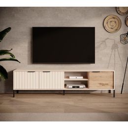 TV-Schrank 200 cm Varo - Dreitürige TV-Tisch - Modern, Loft, Wohnizmmer - Möbel vom Hersteller (Beige + Braun) - Beige + Braun