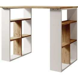 Schreibtisch Computertisch Bürotisch Industrie-Design Büromöbel Laptoptisch Weiss Matt und und Holz-Optik 90x74x60cm Modell Urban