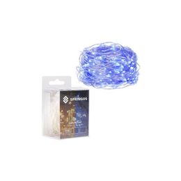 SPRINGOS Draht Lichterkette Silberdraht-Beleuchtung mit 100 LEDs LED-Lichterkette 1000 cm Blau batteriebetrieben Indoor Weihnachten