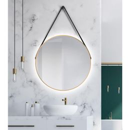 Talos - Gold Light Spiegel rund � 80 cm � runder Wandspiegel in gold- Wandspiegel mit led - Badspiegel rund mit hochwertigen Aluminiumrahmen
