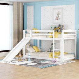 Etagenbett für Kinder und Jugendliche, Kinderbett mit Rutsche, Massivholzrahmen, einfache Montage, 90x200cm, weiß Okwish Weiß