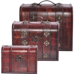 Harms - 3er Set Holz Schatz Truhen Aufbewahrung Dekoration Metall Beschlag Accessoires 314476