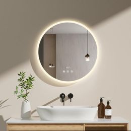 Led Badspiegel Rund Badezimmerspiegel 60cm Badezimmerspiegel mit Neutral Beleuchtung(4300K) Wandspiegel mit Touch-Schalter, Bluetooth, Uhr,