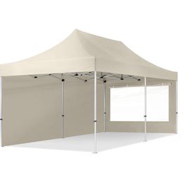 3x6 m Faltpavillon professional Alu 40mm, Seitenteile mit Panoramafenstern, creme - crème