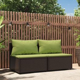 2 Stk. Garten-Mittelsofas mit Kissen,Gartensofa, Loungesofa,Gartenbank Braun Poly Rattan VMEC734049 MAISONCHIC