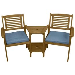 MONSTER SHOP Doppel Gartenbank mit Tisch Loveseat Wetterfest 2-Sitzer Akazie Adirondack Liebessitz Sitzbank Sonnenschirmloch Ecksitz Eckbank Terrasse Balkon