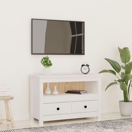 MAISONCHIC - TV-Schrank, TV-Lowboard, tv Möbel, Fernsehschrank Moderner Stil Weiß 79x35x52 cm Massivholz Kiefer NMKS53728