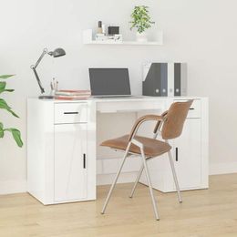 Computertisch,Schreibtisch,Bürotisch mit Stauraum Hochglanz-Weiß Holzwerkstoff VMEC384253 MAISONCHIC