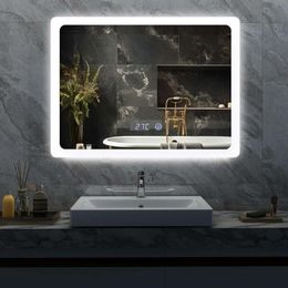 Badspiegel led 80x60cm Badezimmerspiegel mit Beleuchtung Wandspiegel mit Touch-Schalter Spiegel Badezimmer Anti-Beschlag - Weiß - Puluomis