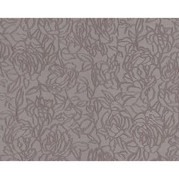 Blumen Tapete Edem 9040-22 heißgeprägte Vliestapete geprägt mit floralem Muster glänzend grau braun 10,65 m2 - grau