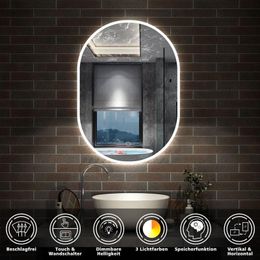 AICA SANITAIRE Led Badspiegel mit Beleuchtung Wandspiegel Badezimmerspiegel oval Beschlagfrei 45x75cm Dreifarbig dimmbar, led Memory-Funktion