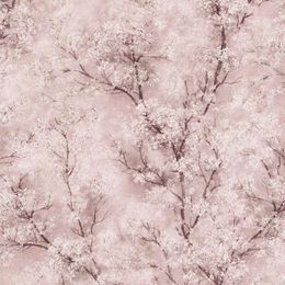 Rosa Tapete mit Kirschblüten Altrosa Vliestapete mit Kirschblütenzweig japanisch Asiatische Vlies Blumentapete in Pastellfarben für Schlafzimmer