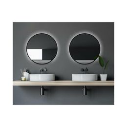 Talos Black Hole Light Spiegel rund � 60 cm � runder Wandspiegel in matt schwarz - Wandspiegel mit led - Badspiegel rund mit hochwertigen Aluminiumrahmen