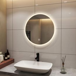 Runder Badspiegel led Badezimmerspiegel mit Beleuchtung Wandspiegel mit Touch-Schalter Neutralweißes Licht (4300K) IP44 60 cm - S'afielina
