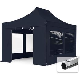 3x4,5 m Faltpavillon professional Alu 40mm, Seitenteile mit Panoramafenstern, schwarz - schwarz