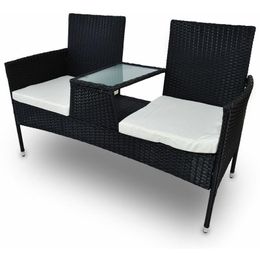 Rattan Zweisitzer Sitzgruppe Terrassenmöbel Gartenbank Gartenmöbel für Balkon Terrasse Garten Lounge inkl. Sitzkissen (Black) - Lacestone
